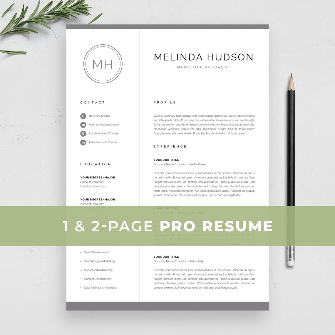 Modern Resume Template CV Design With Initials Creative - Etsy