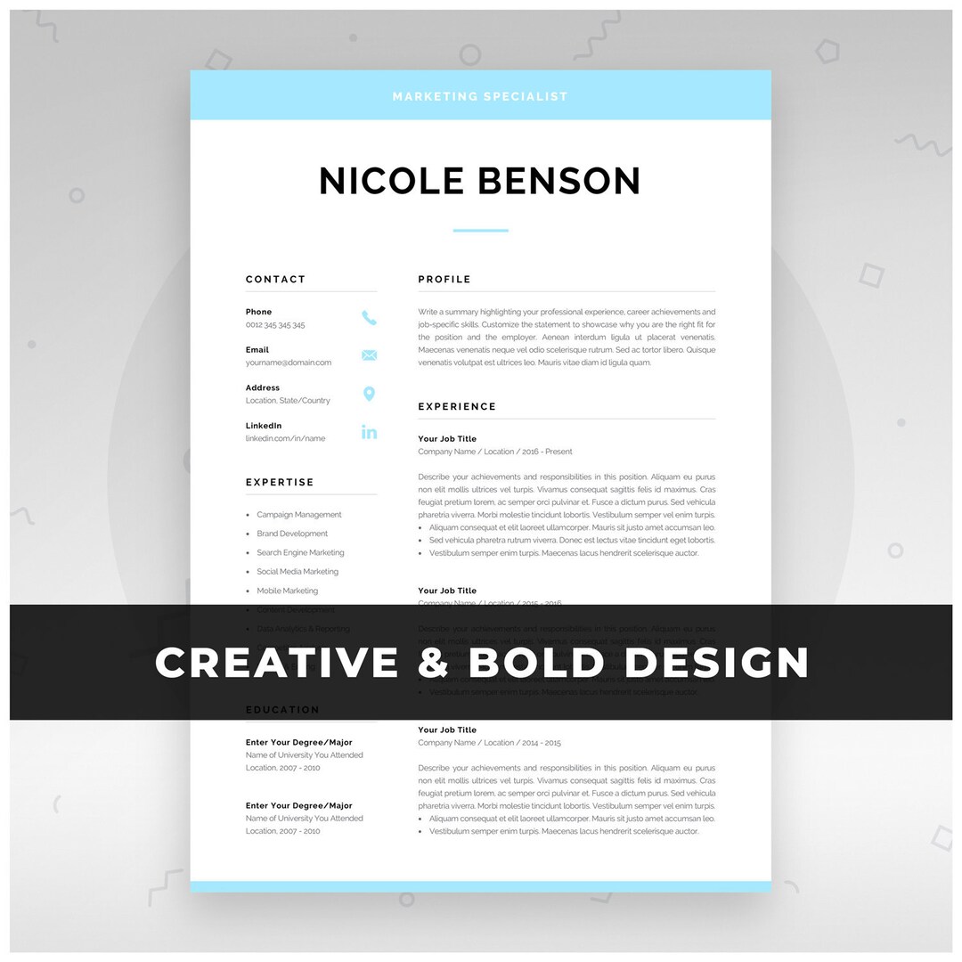 Creative Resume Template | Modern CV Design for Word | Instant Download ...