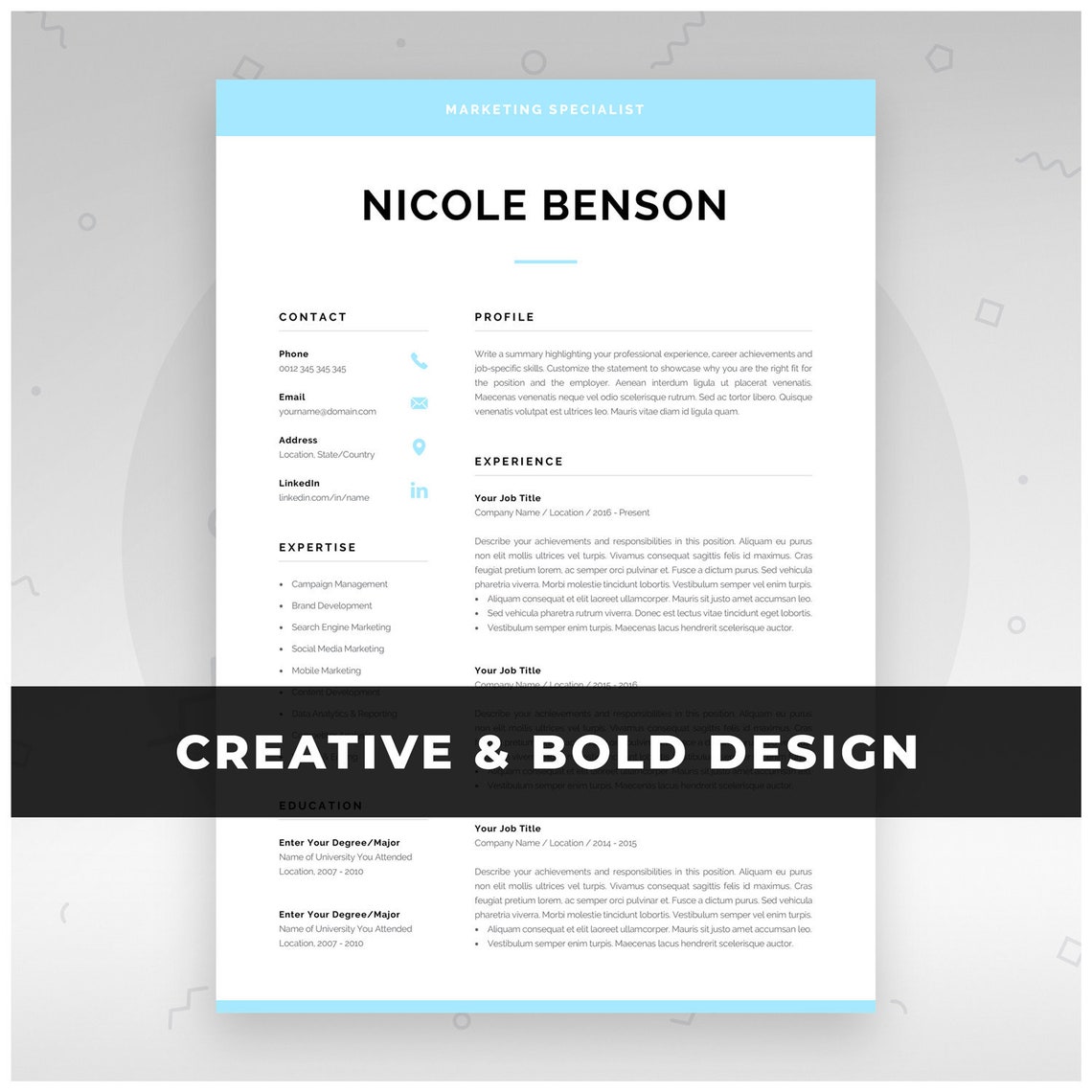 Creative Resume Template Modern CV Design for Word Instant Download ...