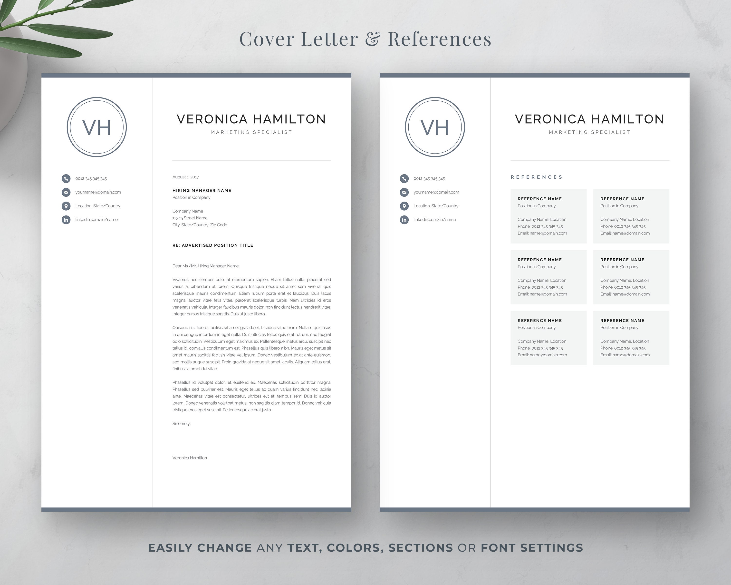 Resume Template With Monogram | 1 & 2 Page Resume | Modern Design ...