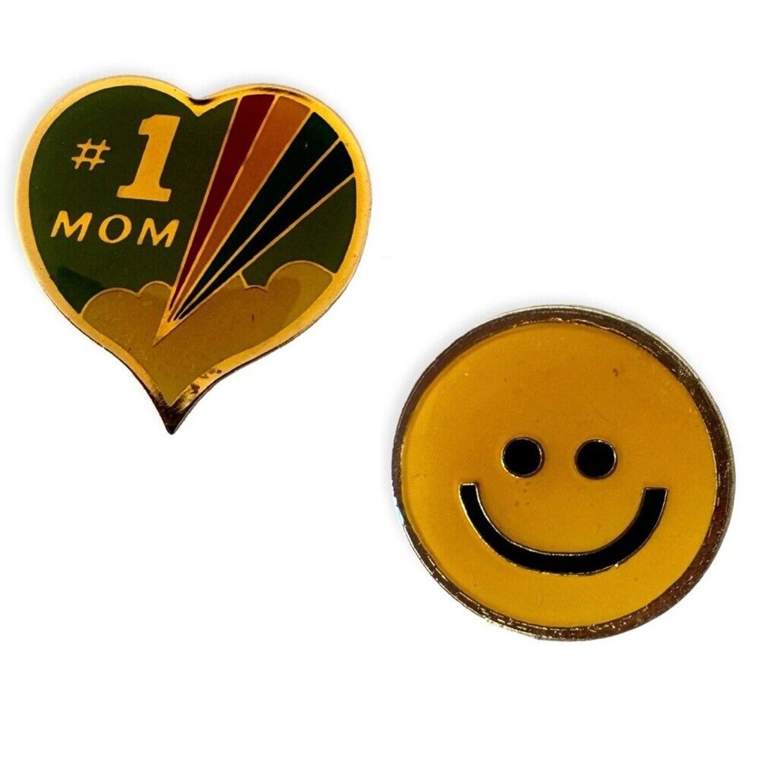 Vintage 1 Mom & Happy, Smiley Face Metal Pin Set of Two - Etsy