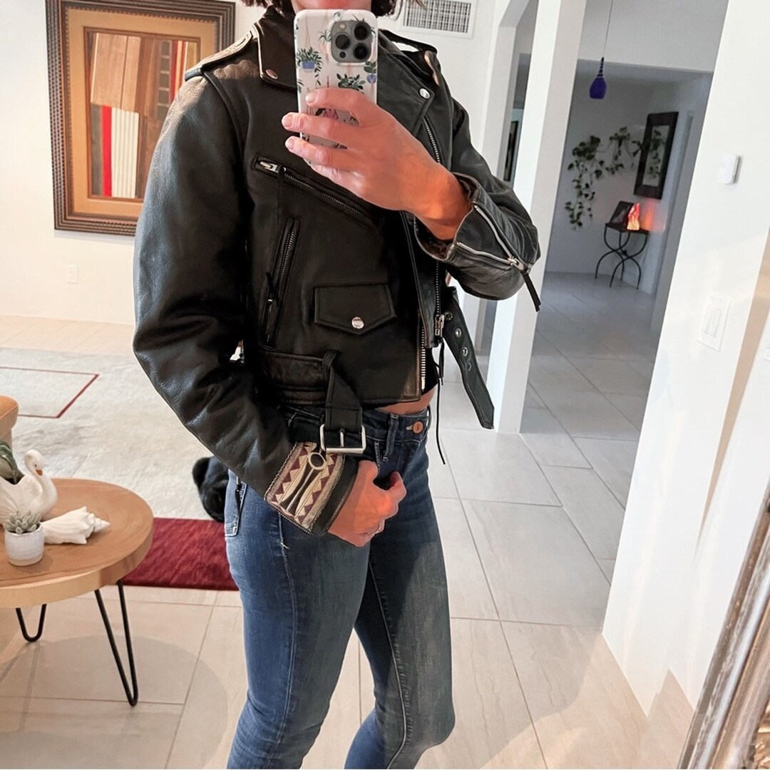 Vintage FIRST Genuine Leather Biker Cropped Moto Motorcycle Jacket Size ...