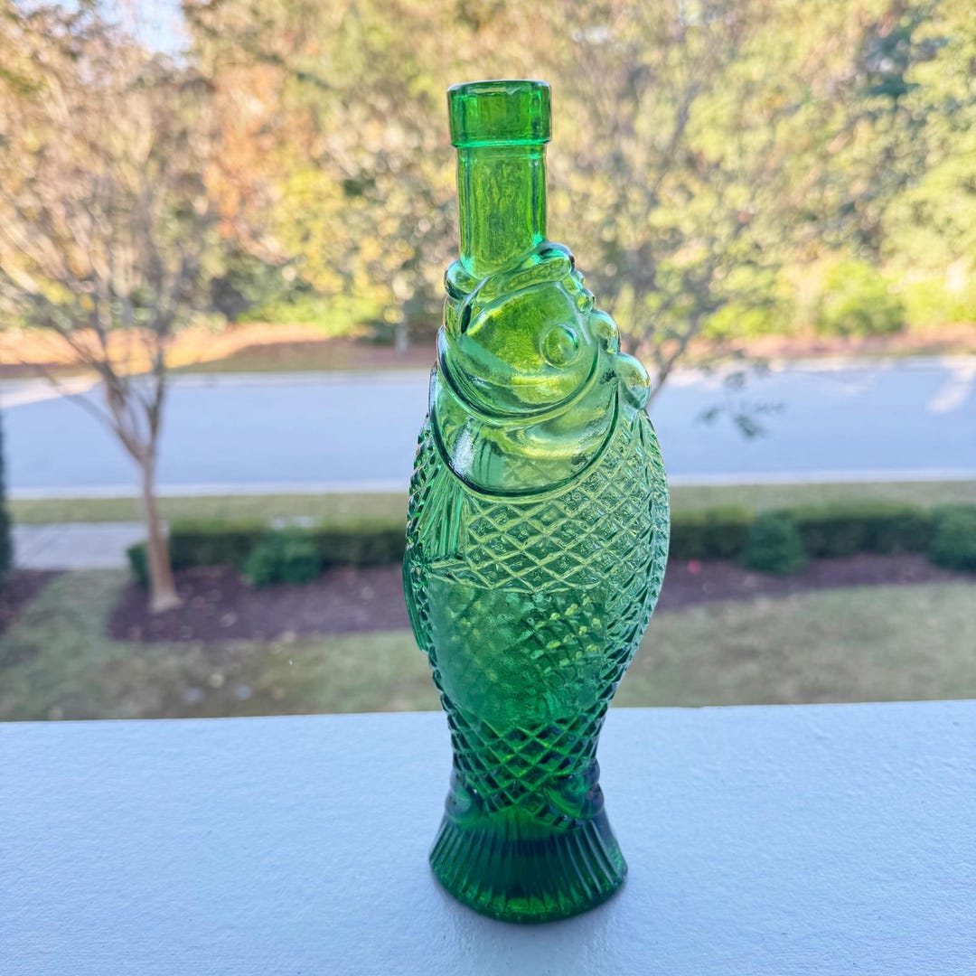 Vintage Green Glass Fish-shaped Bottle Vase - Etsy