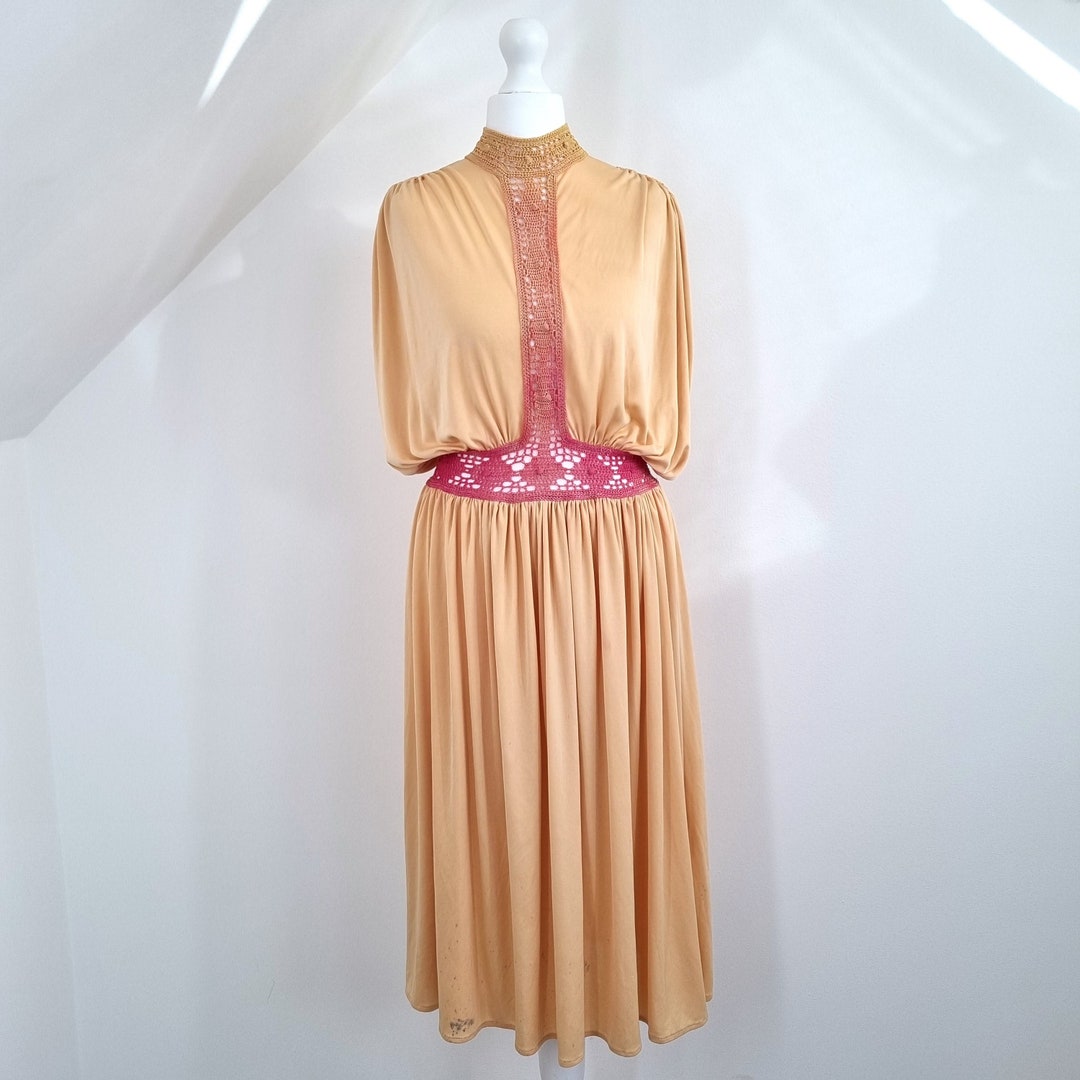 Vintage Lewis Henry Dress Midi Grecian Draped Beige Crochet - Etsy