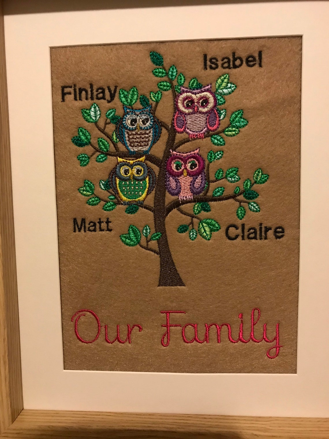 Owl Family Tree Mothers Day Birthday Anniversary Personalised ...