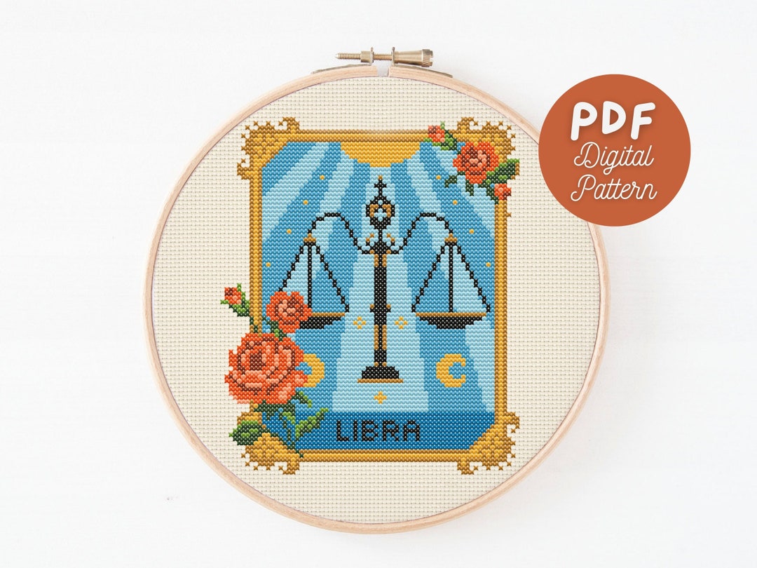 Libra Cross Stitch Pattern, Zodiac Signs Modern Cross Stitch, PDF ...