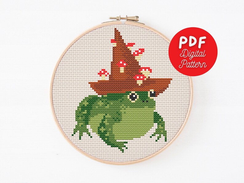 Frog Cross Stitch Pattern Modern Cross Stitch Cute Frog in A Mushroom ...
