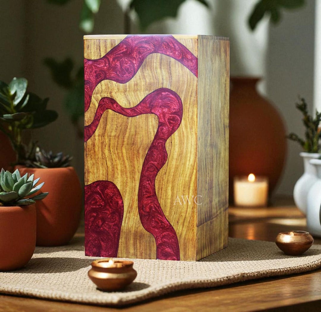 Rosewood Red Resin Epoxy Urn Box, Urn for Human Ashes, Keepsake Urn ...