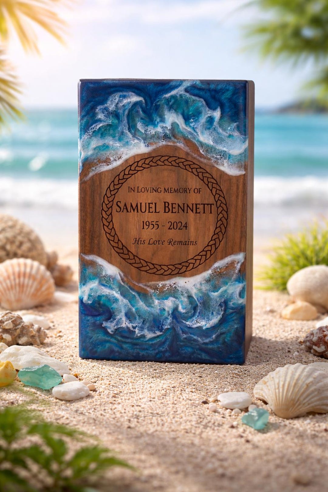 Personalized Ocean Cremation Box for Ashes, Beach Memorial Keepsake ...