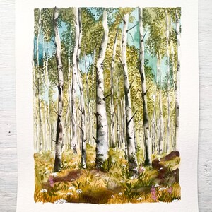 Orignal Aspen Tree Painting, Watercolor Mixed Media Painting, Golden ...