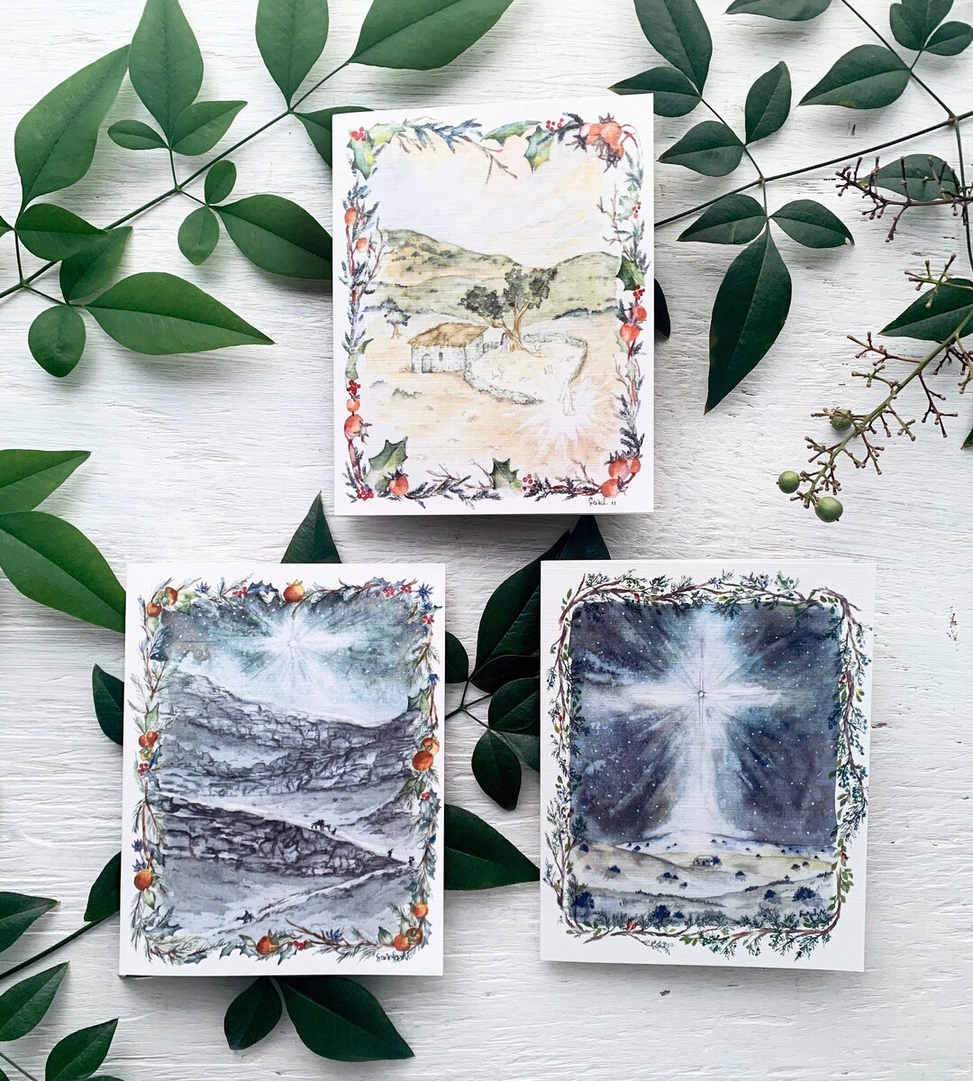 Watercolor Christmas Card Set, Christian Christmas Cards, Bible Verse ...