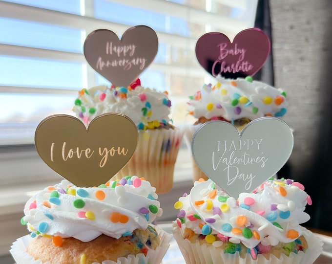 Personalized Cupcake Toppers With Picks | Heart Shaped Cupcake Toppers ...