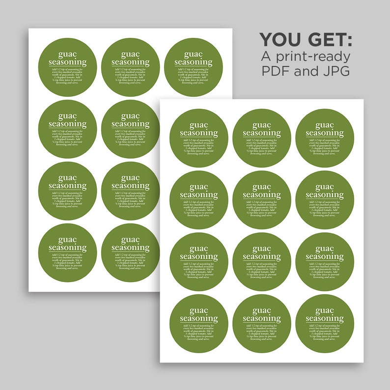 2" Round Printable Guacamole Seasoning Spice Labels for Mason Jars ...