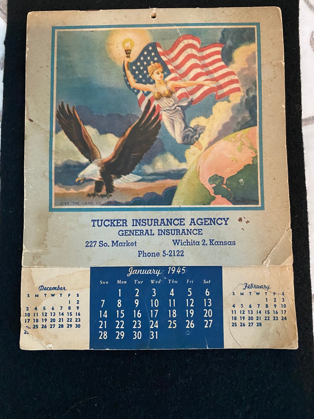 Vintage 1945 Calendar Wichita Kansas - Tucker Insurance Agency - Etsy