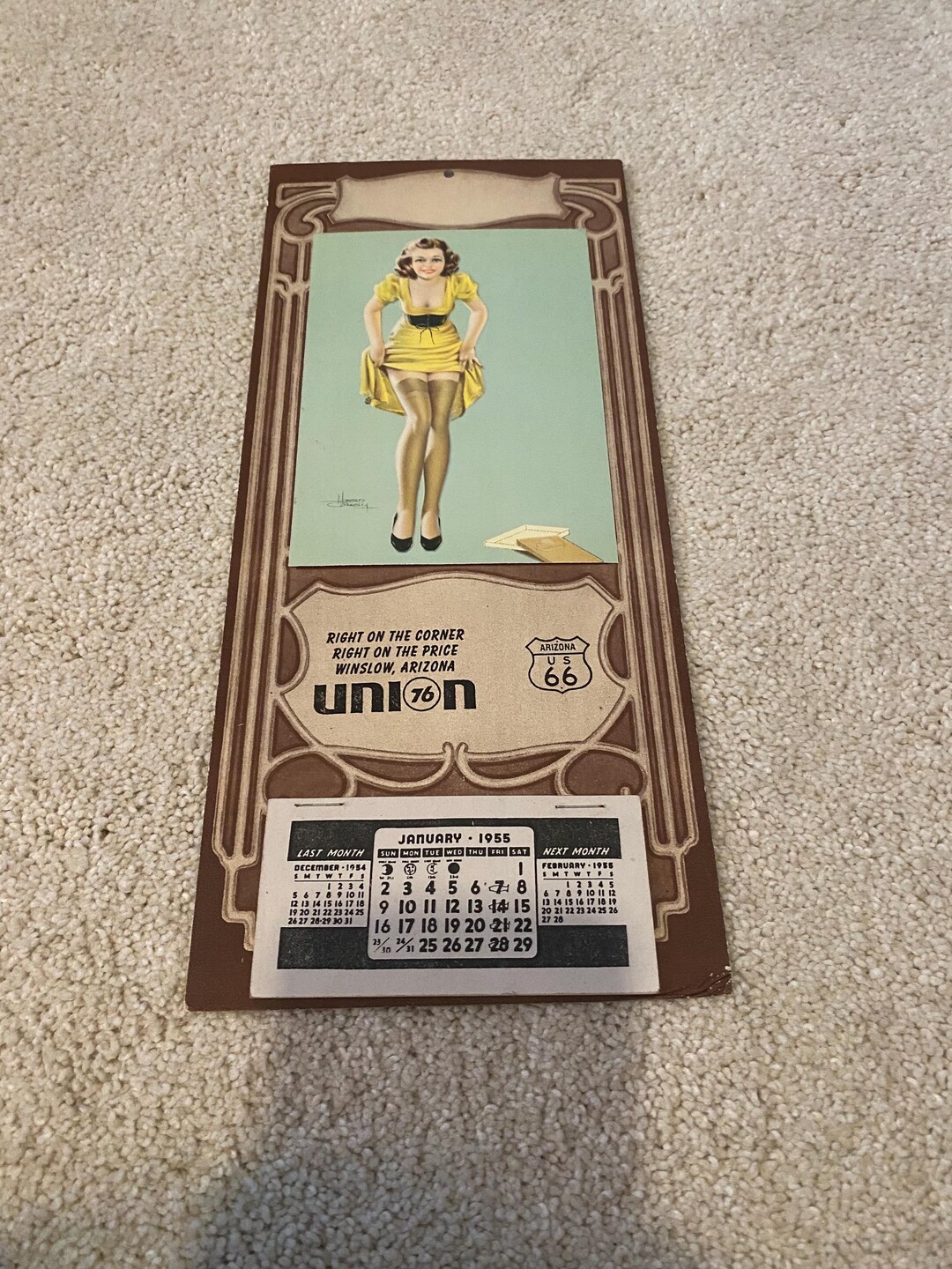 Antique 1955 Advertising Calendar Route 66. Winslow Arizona PINUP ...