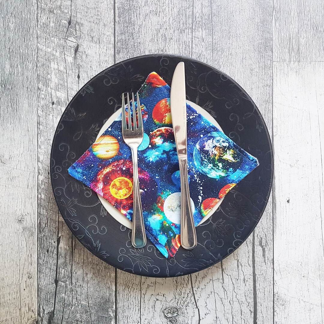 6 Washable and Reusable Napkins With Galaxy Fabric, Lunch Box Napkin ...