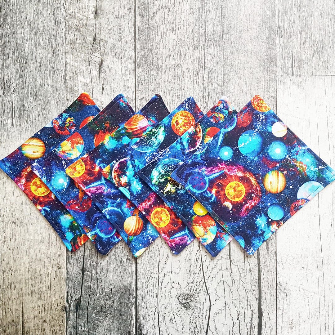 6 Washable and Reusable Napkins With Galaxy Fabric, Lunch Box Napkin ...