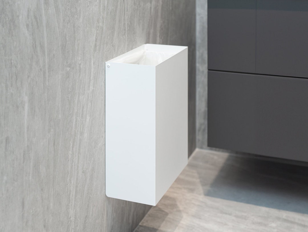 White Wall Mount Trash Can, Garbage Can, Modern Steel Hanging Rabbish ...