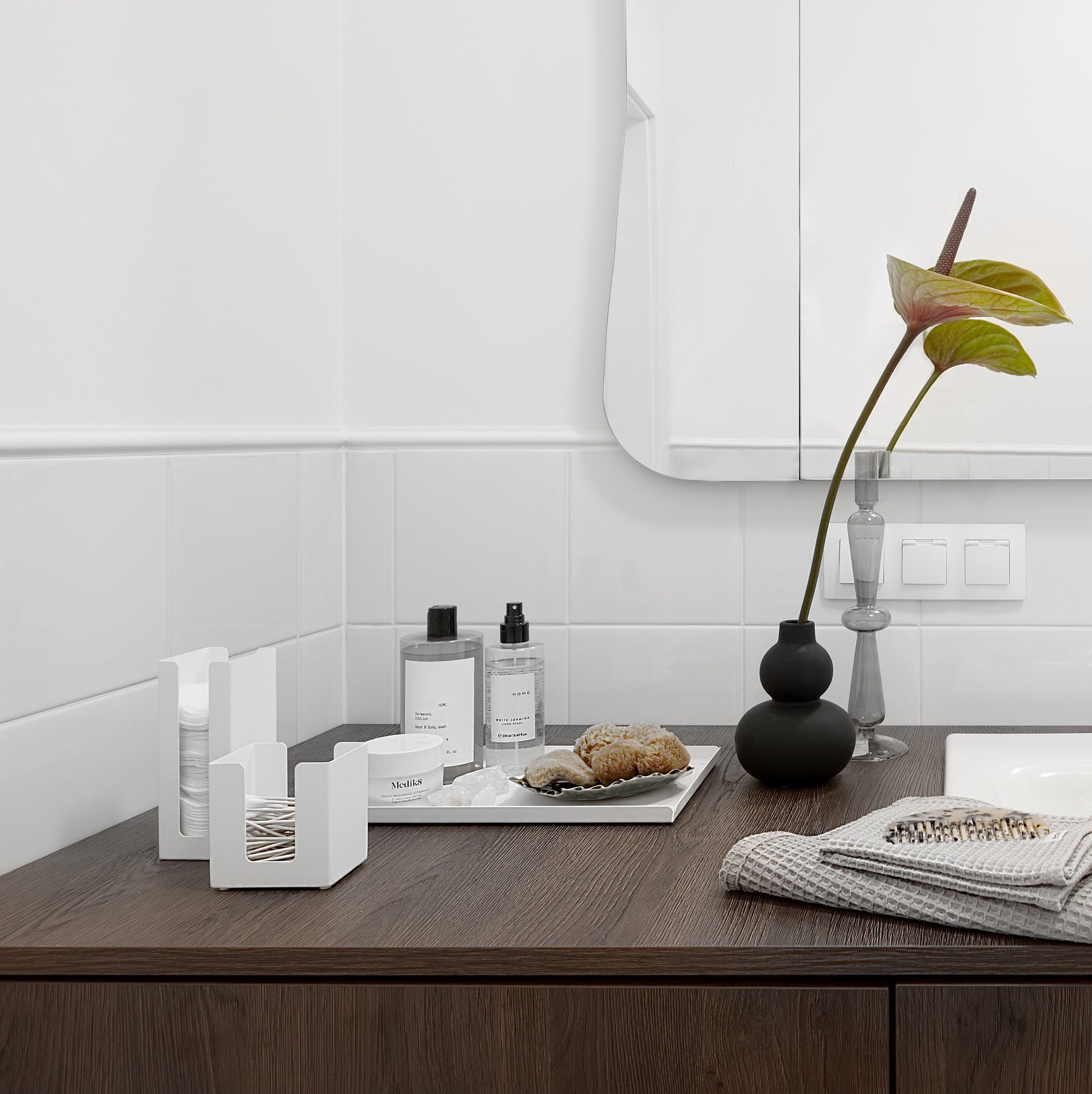 White Cotton Pad Holder | Modern Rounded Vanity Organizer | Steel ...
