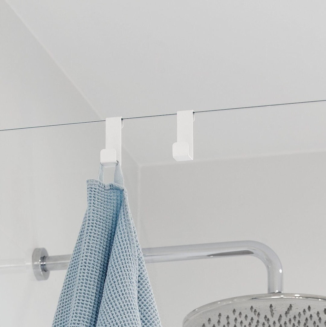 White Shower Glass Hooks, Modern Glass Hangers Two Pieces GLOSS - Etsy
