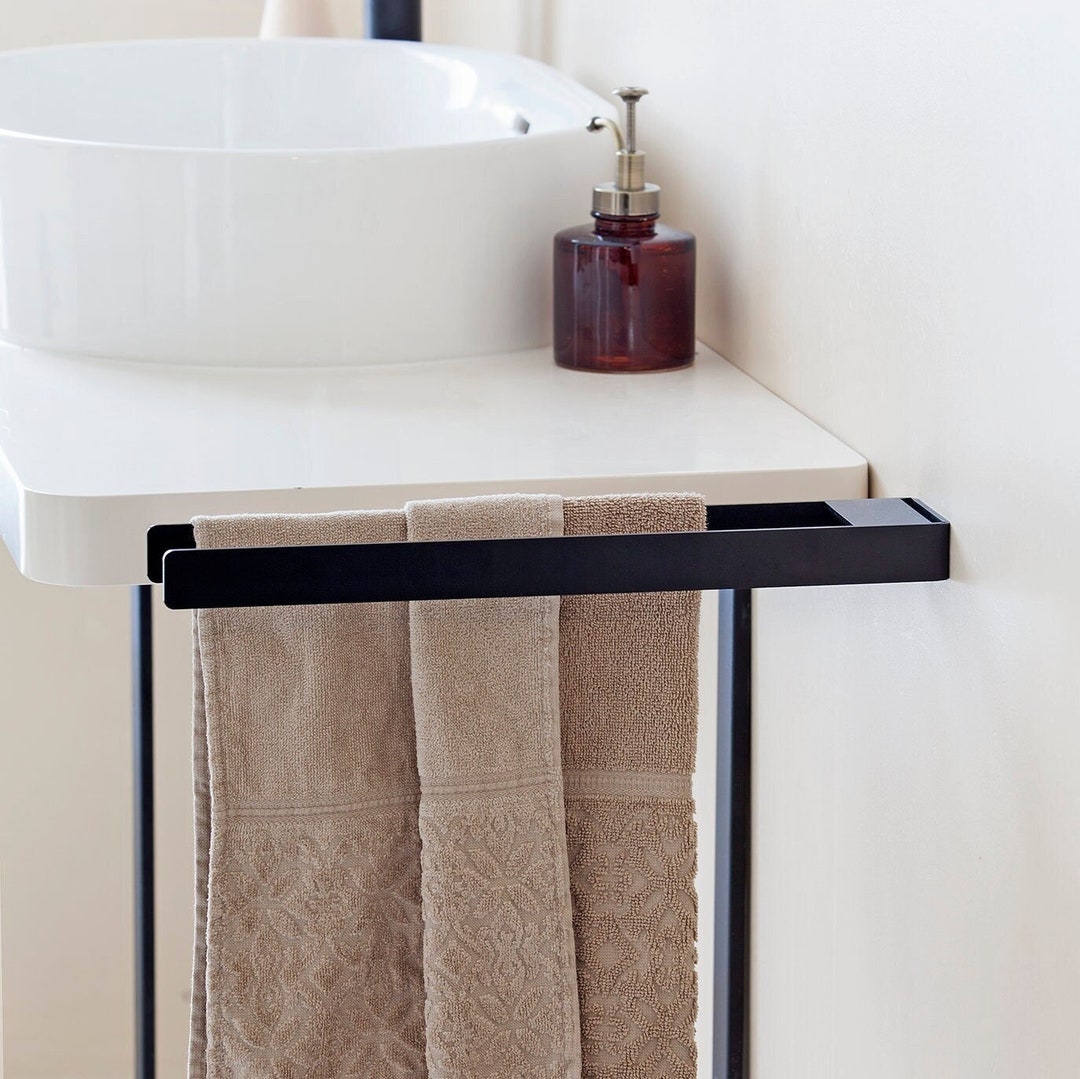 Black Double Towel Rack, Bahroom Dual Towel Hanger, Modern Double Towel ...