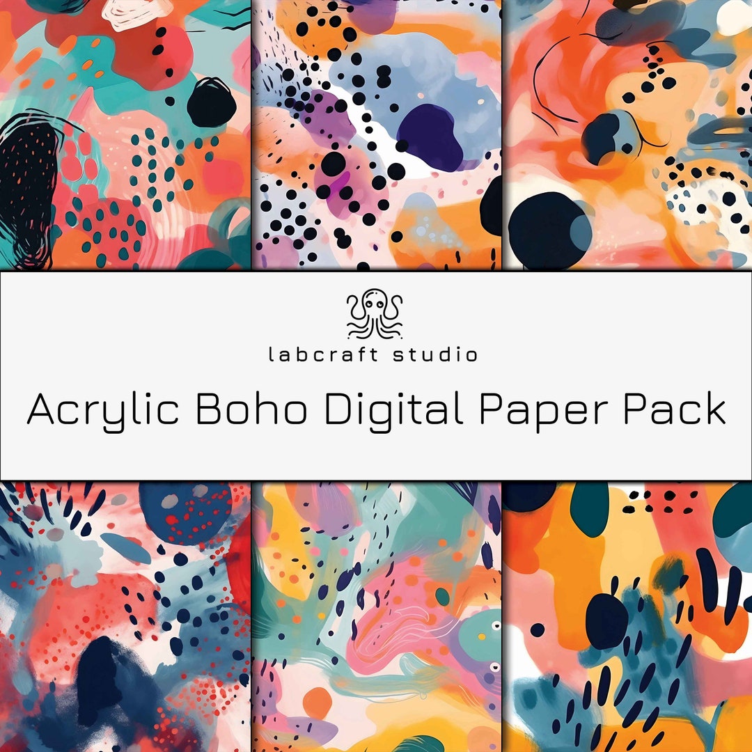 Acrylic Boho Digital Paper Pack Seamless Modern Colorful Papers Paint ...