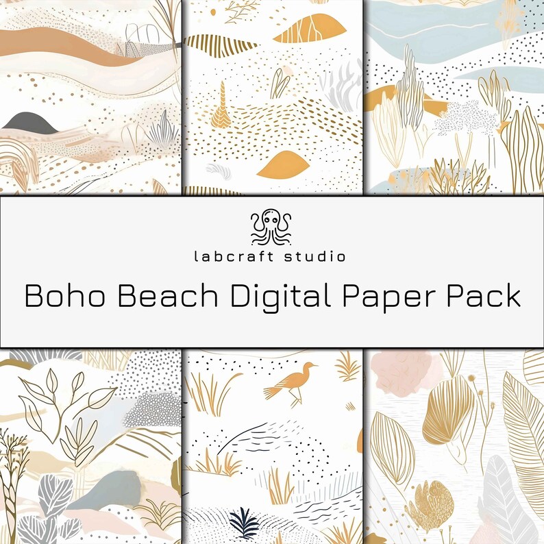 Boho Beach Digital Paper Pack Seamless Modern Scrapbooking - Etsy