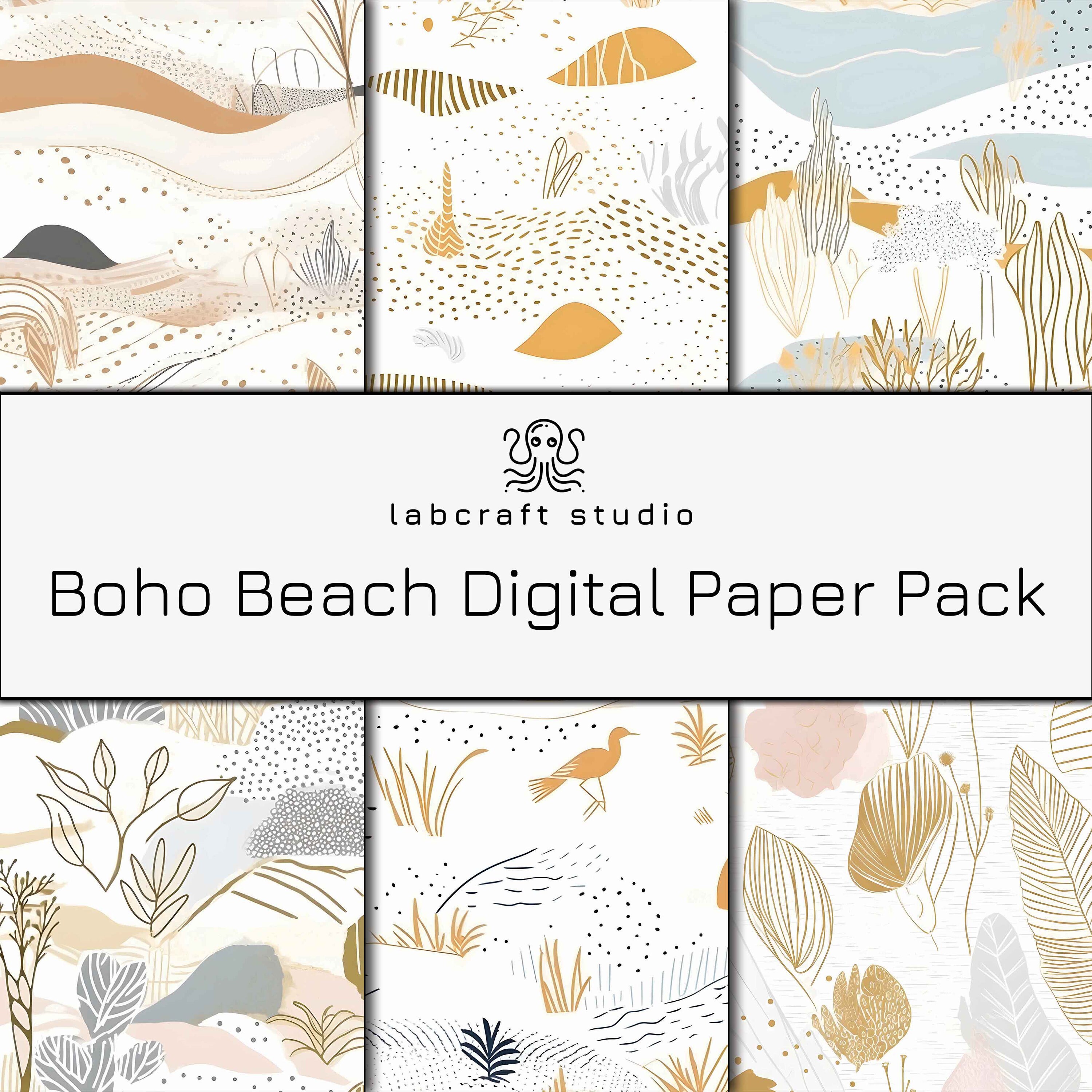 Boho Beach Digital Paper Pack Seamless Modern Scrapbooking Papers Paint Brush Strokes Muted ...