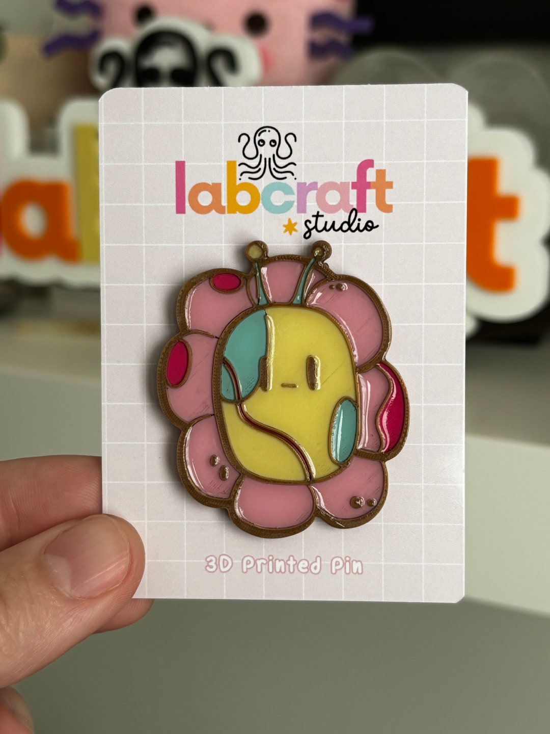 Cute Kawaii Flower Pin Gold Hard Pin Badge 3D Printed Small Batch Pin ...