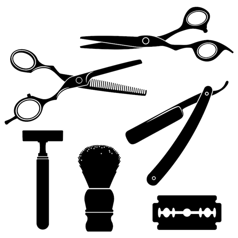 Barber Tools Bundle SVG, Scissor Svg, Razor Svg, Brush Svg, Blade Svg ...