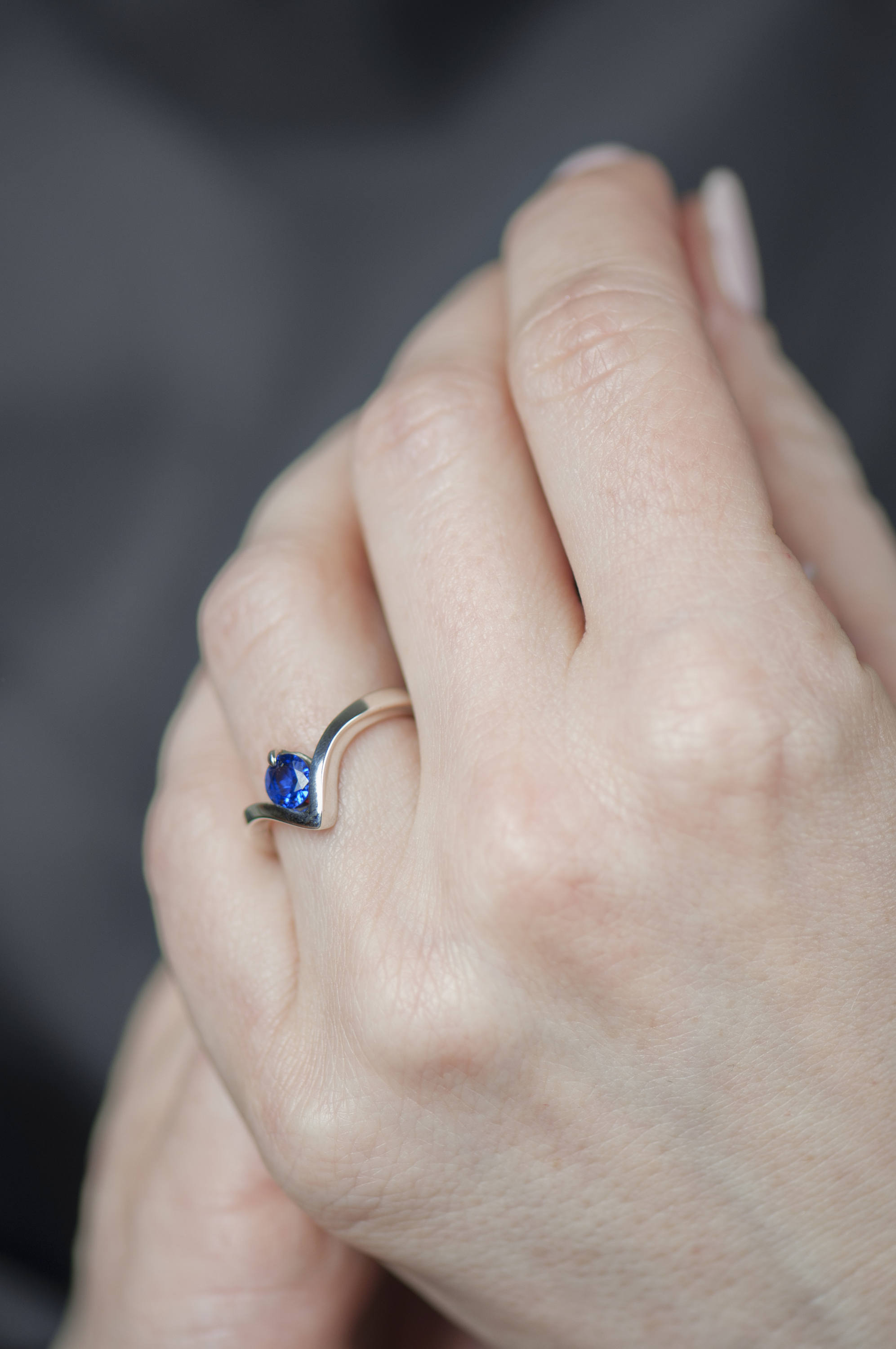 Sterling silver blue sapphire engagement ring