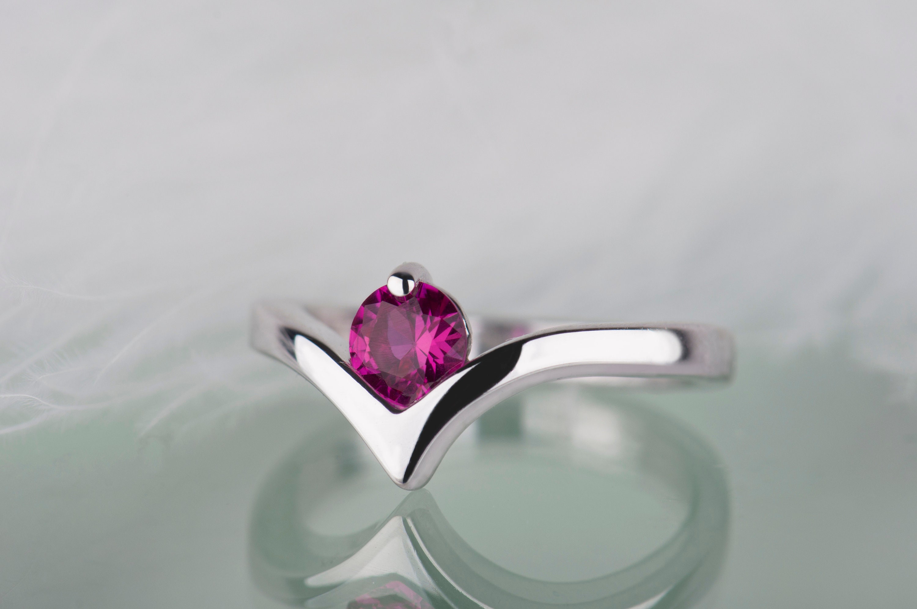 Sterling silver ruby promise ring for her, Ruby chevron engagement ring ...