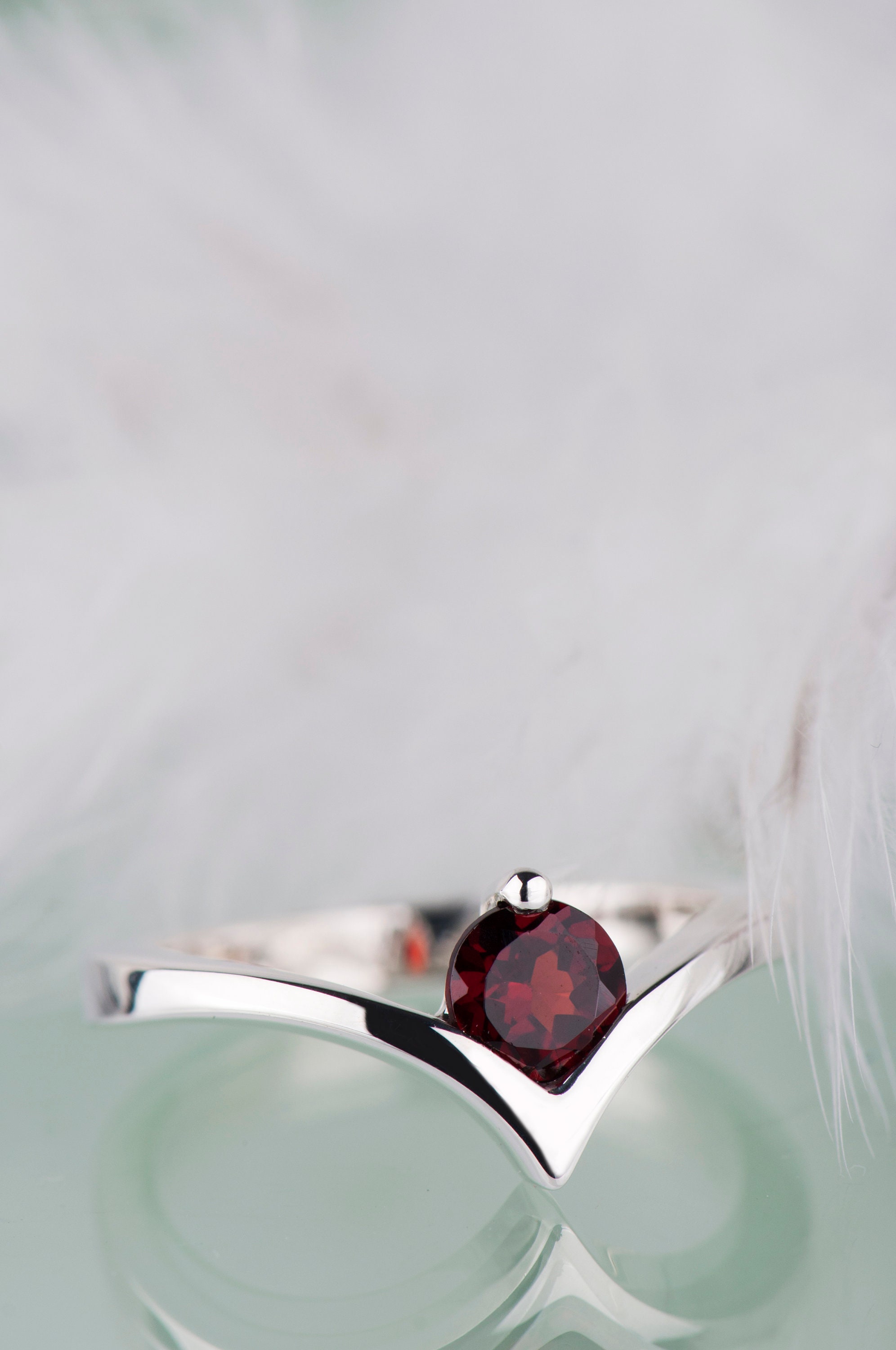 Red garnet simple engagement ring, Chevron sterling silver rings for ...