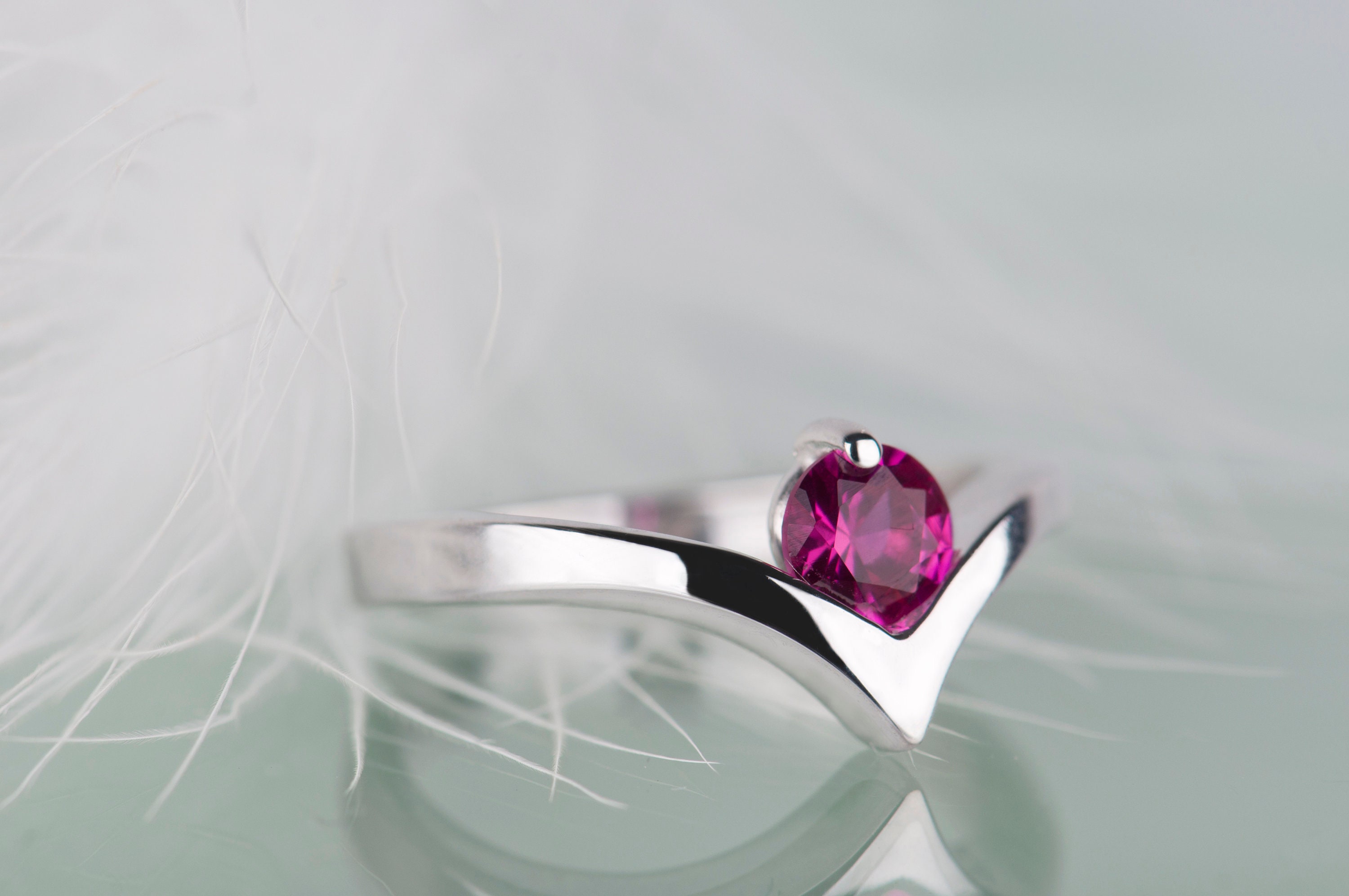 Sterling silver ruby promise ring for her, Ruby chevron engagement ring ...