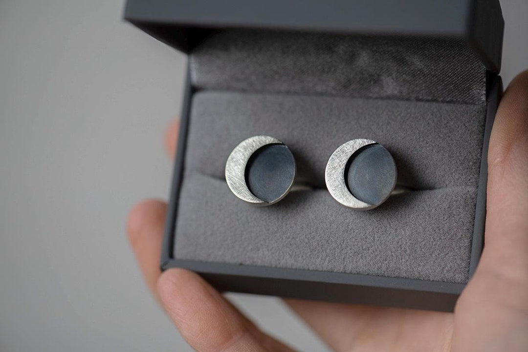 Black Sterling Silver Half Moon Cufflinks - Etsy