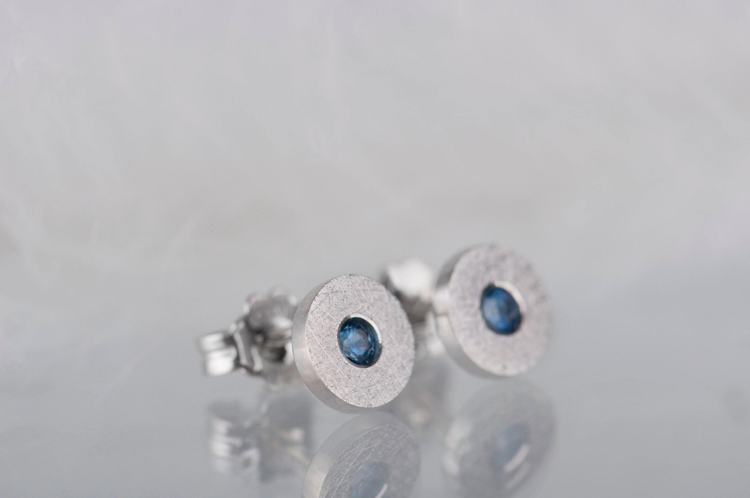 Dainty sterling silver sapphire stud earrings, Minimalist modern ...