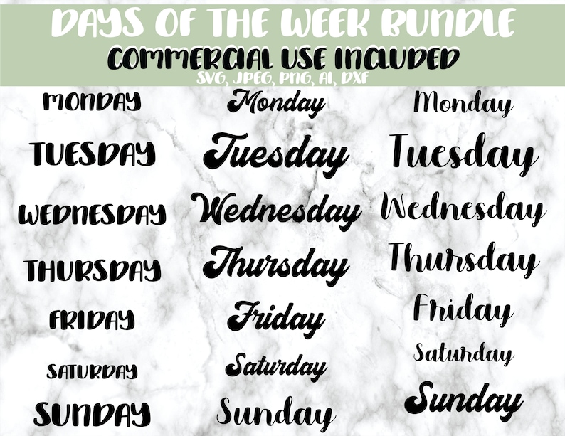 Days of the Week Bundle SVG Bundle, SVG, Png, Dxf, Jpeg, Days of the ...