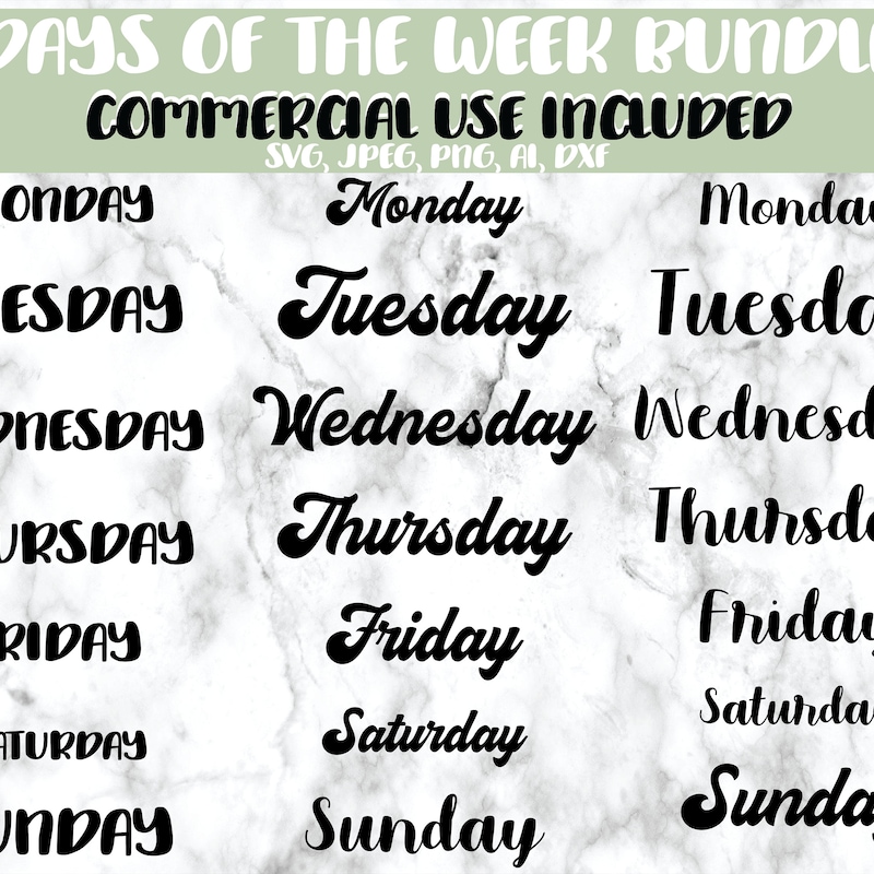 Days of Week Svg - Etsy