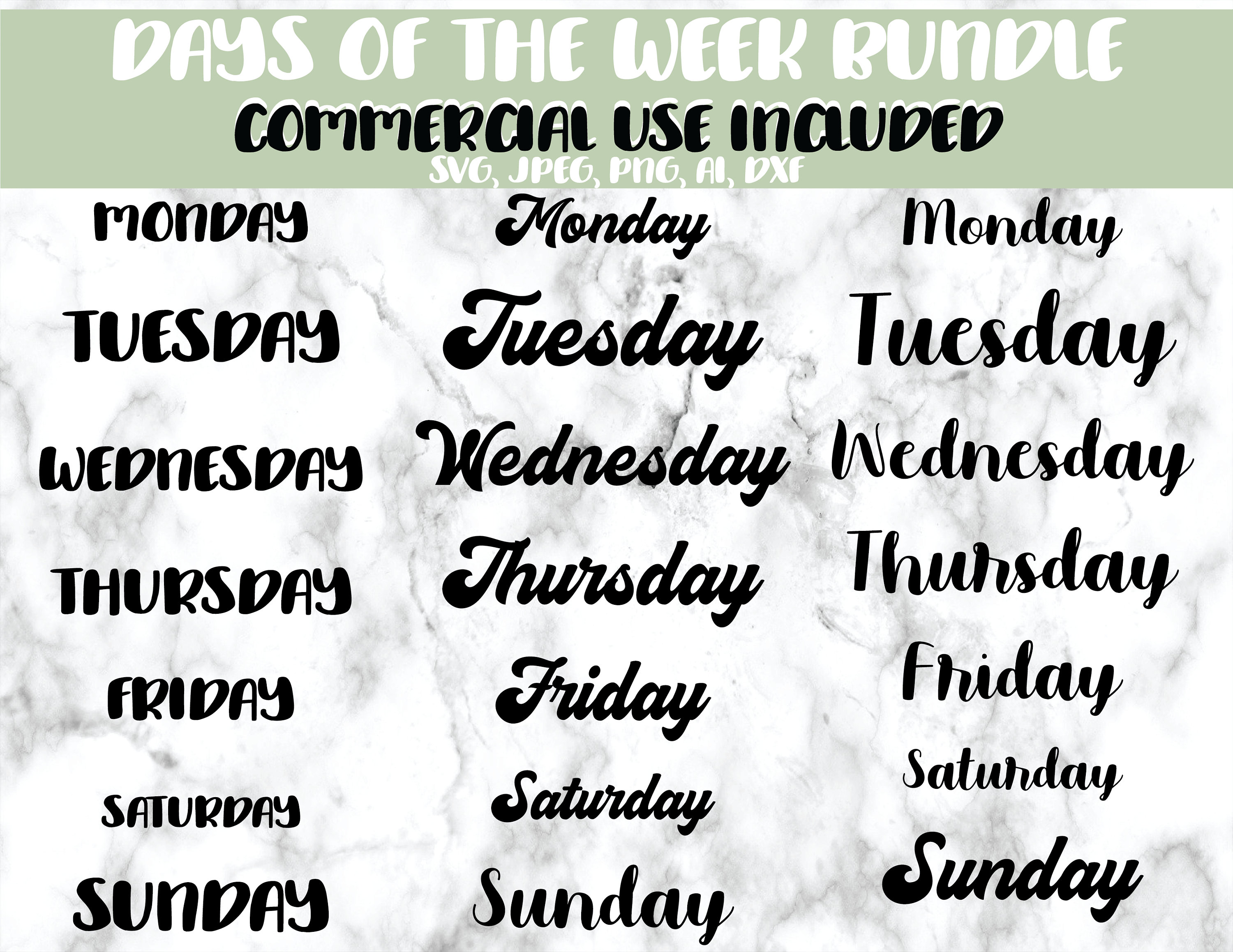 Days of the Week Bundle SVG Bundle, SVG, Png, Dxf, Jpeg, Days of the ...