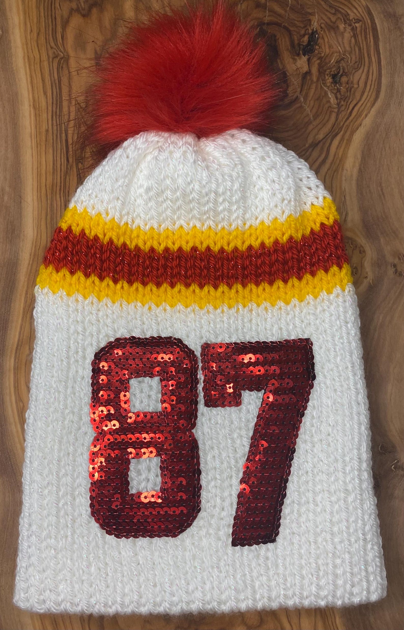 Custom Kansas City Chiefs Knit Beanie – Sequin Number, Sparkle Yarn - Etsy