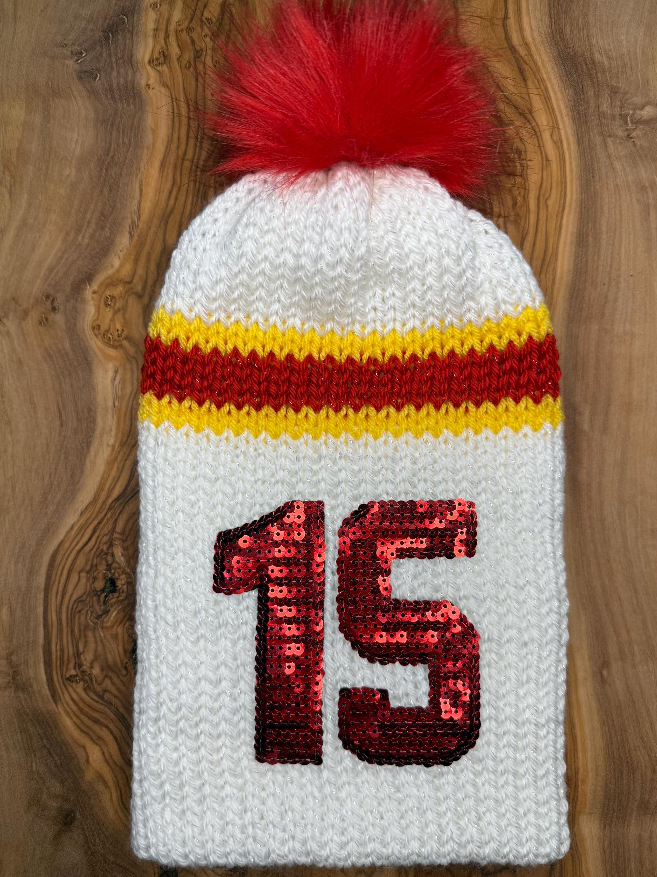 Custom Kansas City Chiefs Knit Beanie – Sequin Number, Sparkle Yarn - Etsy