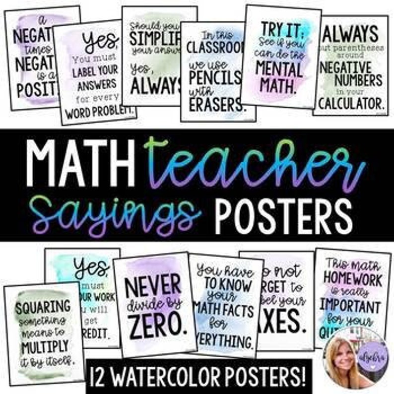 Math Teacher Sayings Watercolor Poster Set - Middle School & High ...