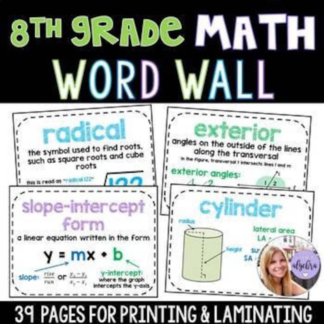 8th Grade 8 - Pre-algebra Math Word Wall - 43 Pages Poster Set - Etsy