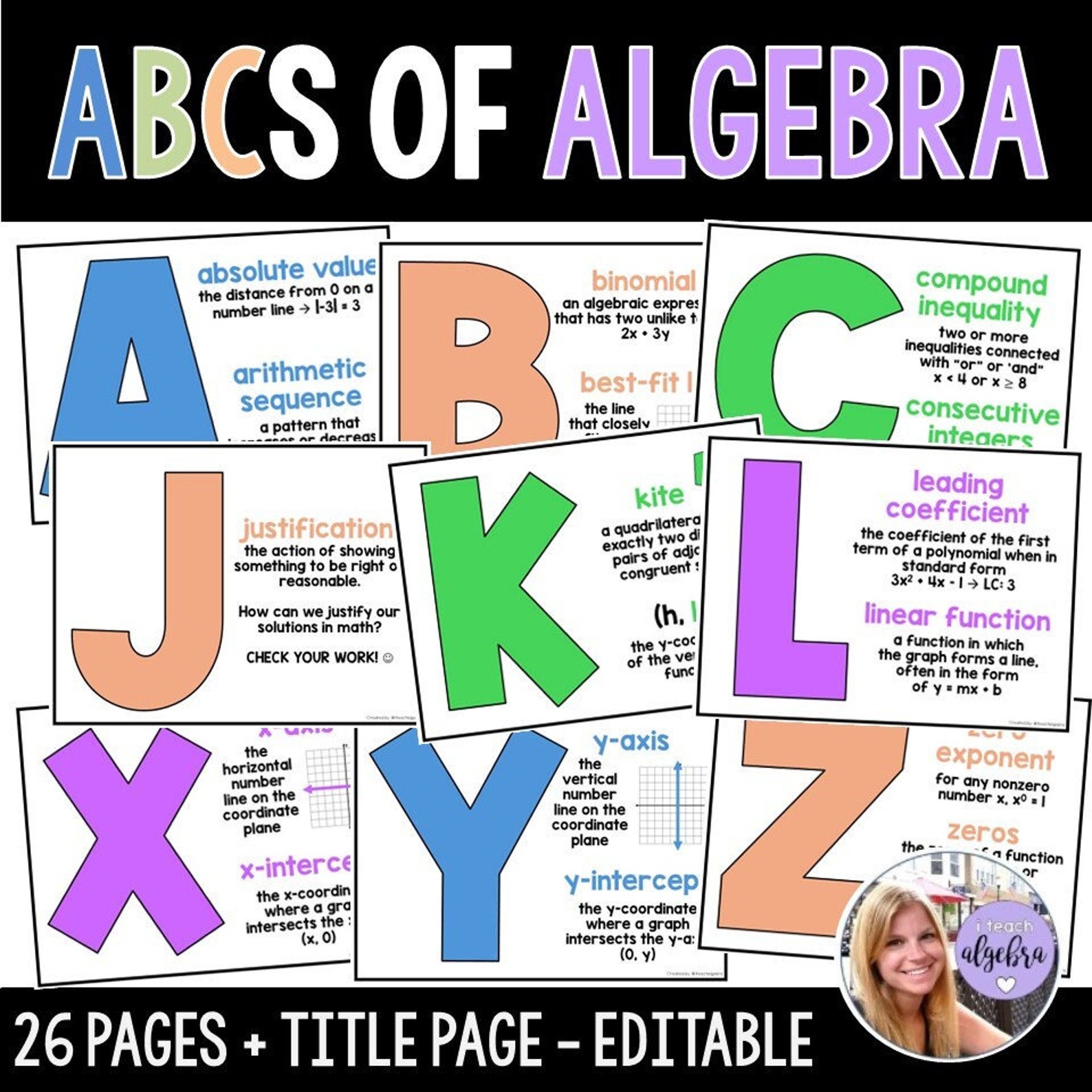 The Abcs of Algebra 1 - Classroom Poster Set - EDITABLE - Etsy
