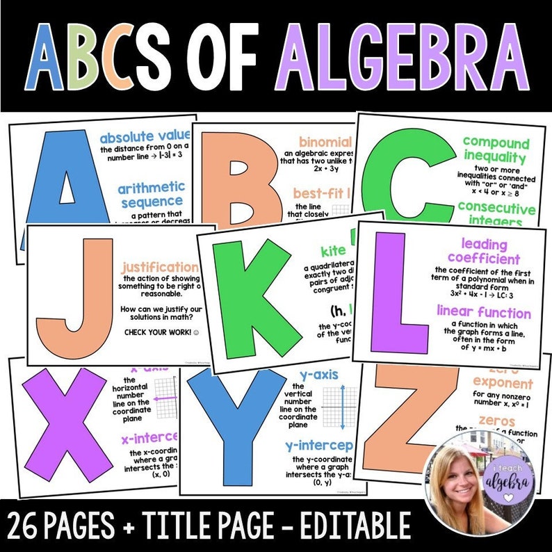 The Abcs of Algebra 1 - Classroom Poster Set - EDITABLE - Etsy