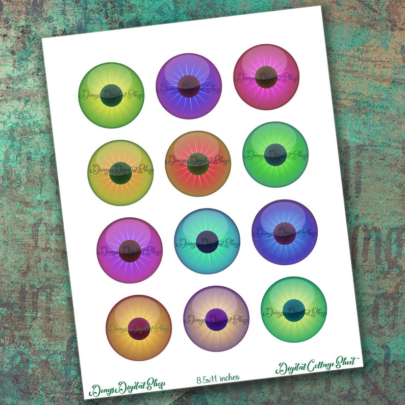 Colourful Eyes Digital Collage Sheeteyes Printableresin - Etsy