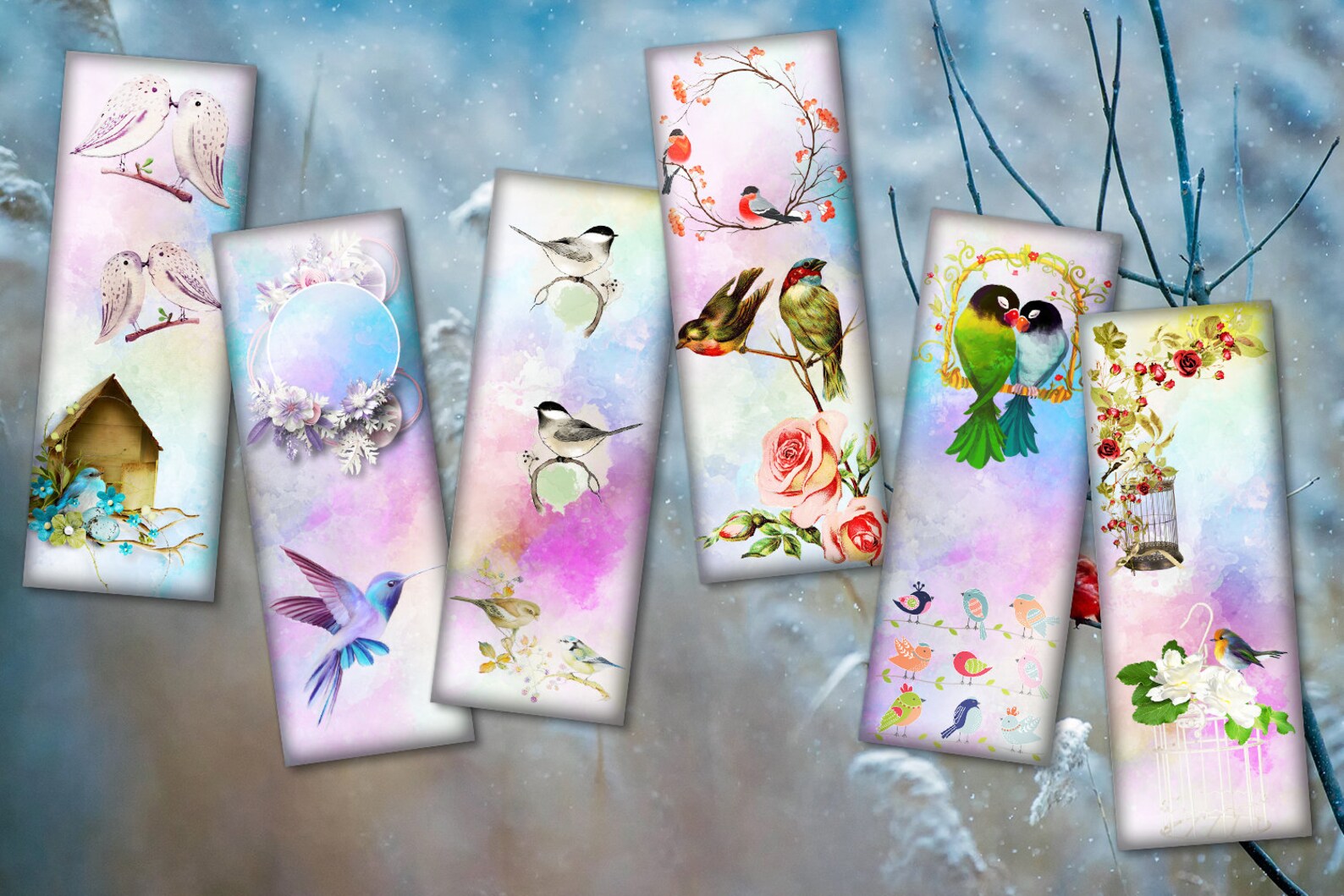 Birds Bookmarks, Flower, Downloadable Bookmark, Digital Bookmarks ...
