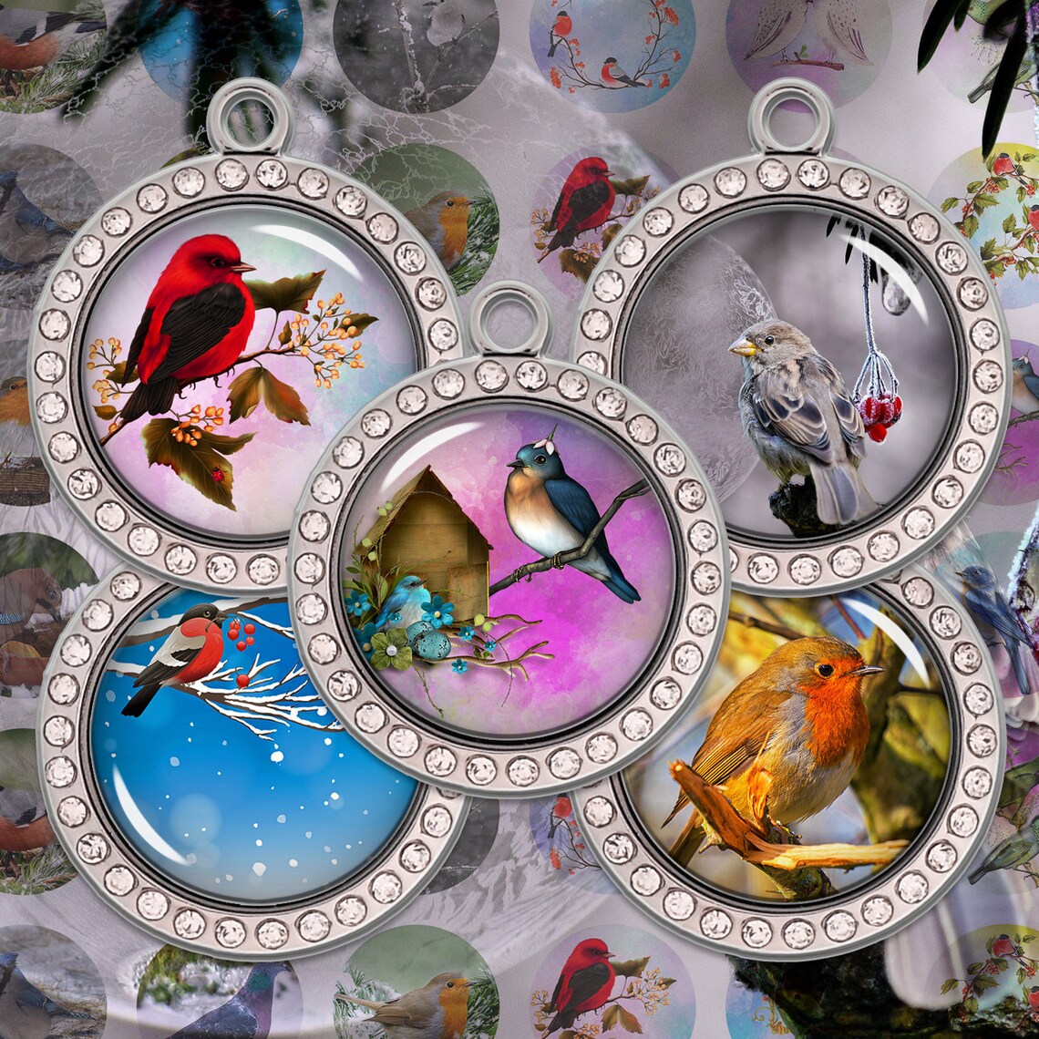 Circle Birds,vintage Birds,collage Sheet,birds Printable,download Image ...
