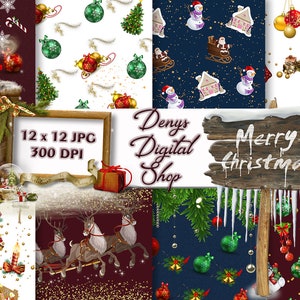 Christmas Digital Paper, Christmas Digital Background, Christmas ...