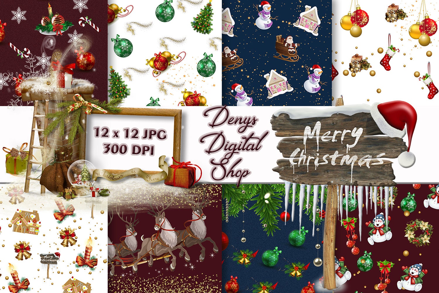 Christmas Digital Paper, Christmas Digital Background, Christmas ...